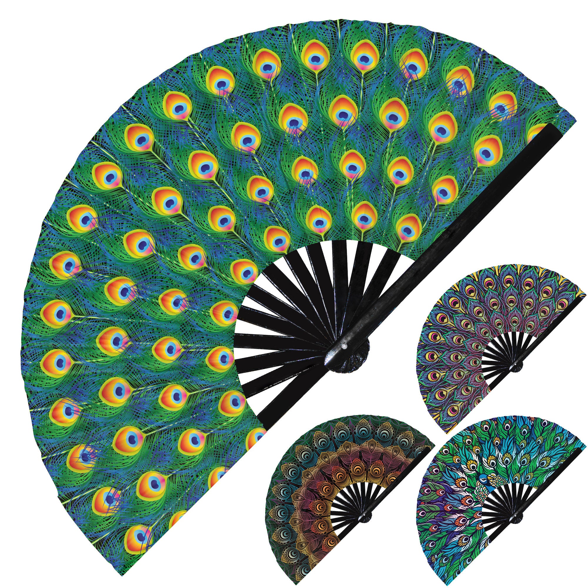 Peacock Print Pattern Bamboo Hand Fan